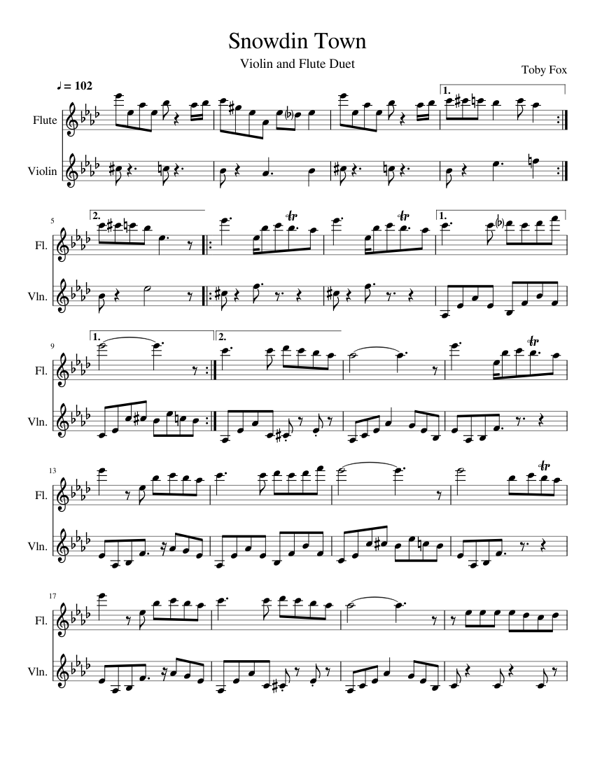 Snowdin Town sheet music for Flute, Violin download free in PDF or MIDI