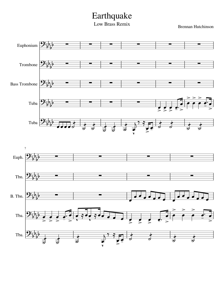 Earthquake Low Brass Remix Sheet music for Tuba, Trombone | Download ...