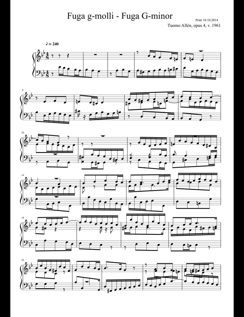 Fuga g-molli - Fuga G-minor sheet music for Piano download free in PDF ...