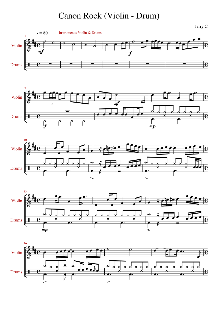 Canon Rock - (Solo Violin & Drums) sheet music for Violin, Percussion download free in PDF or MIDI