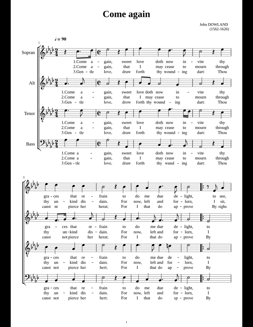 Come again sheet music for Piano download free in PDF or MIDI