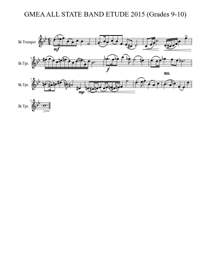 GMEA ALL STATE BAND TRUMPET ETUDE (Grades 9-10) Sheet music for Trumpet ...