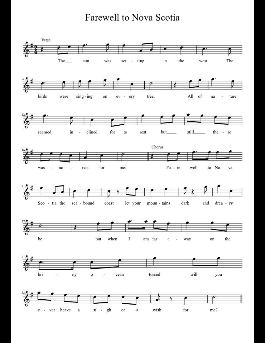 Farewell To Nova Scotia sheet music for Tenor Saxophone download free ...