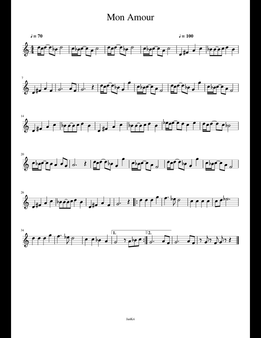 Mon Amour sheet music for Piano download free in PDF or MIDI