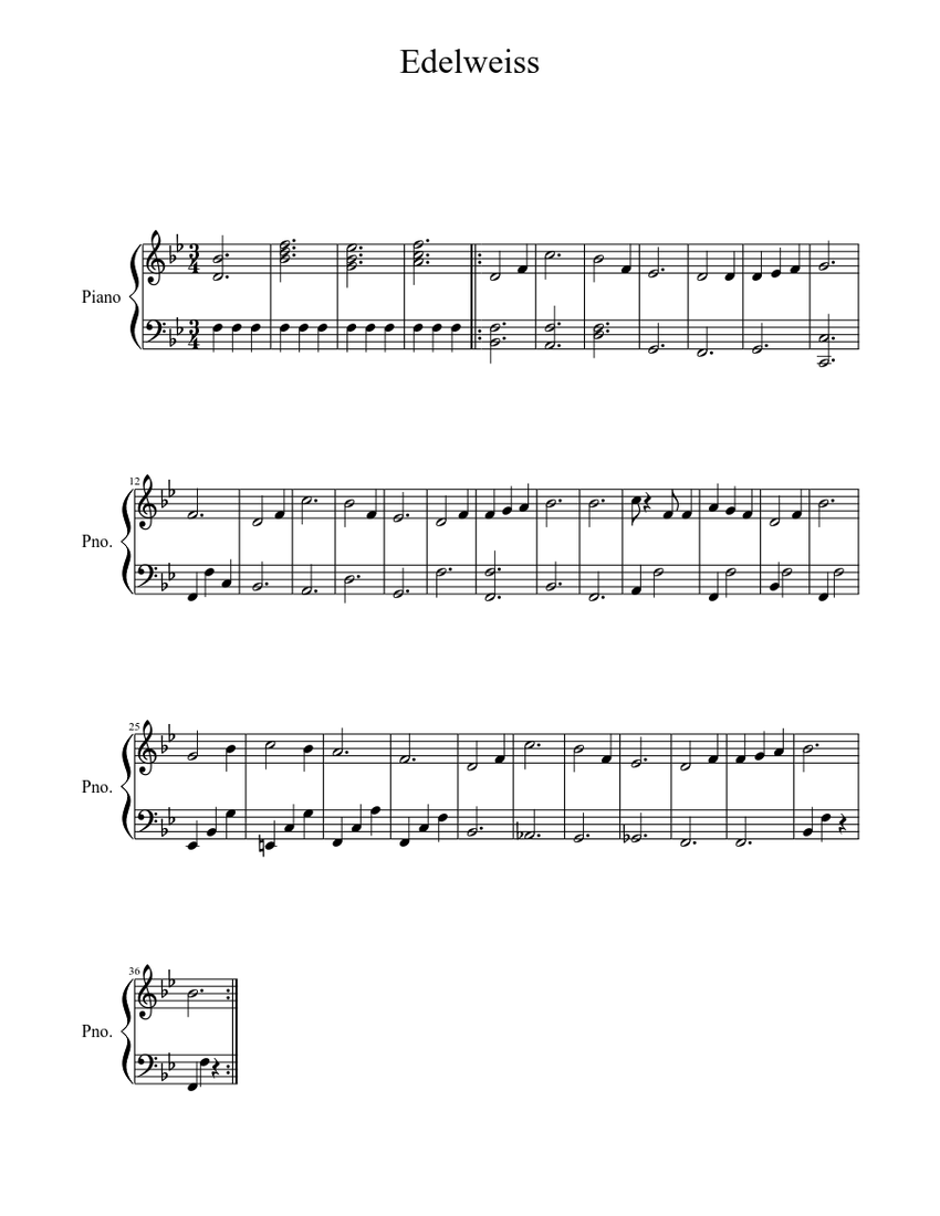 Edelweiss - Sound of Music Sheet music for Piano | Download free in PDF ...