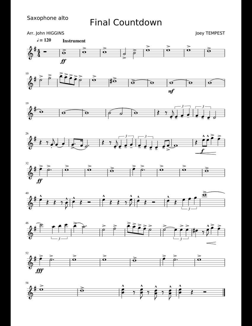 Final Countdown Sax alto sheet music download free in PDF or MIDI