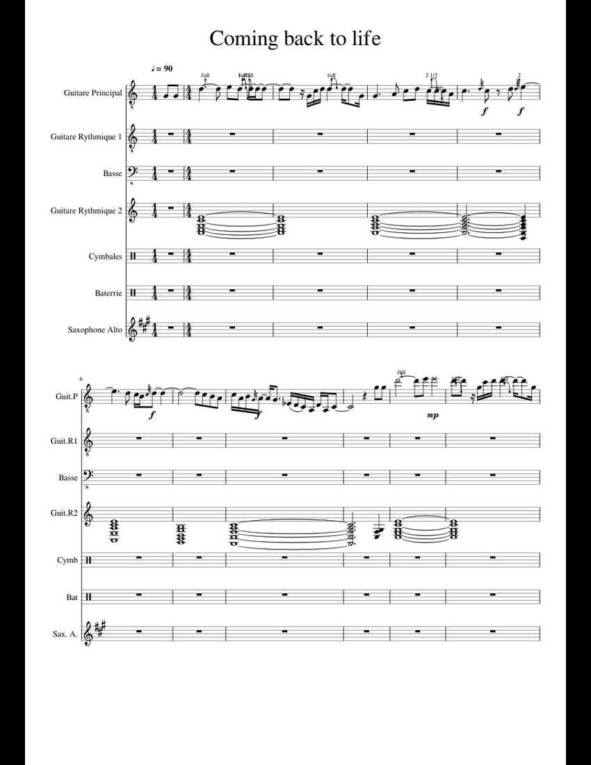 Coming Back to life sheet music for Guitar, Bass, Percussion, Alto ...