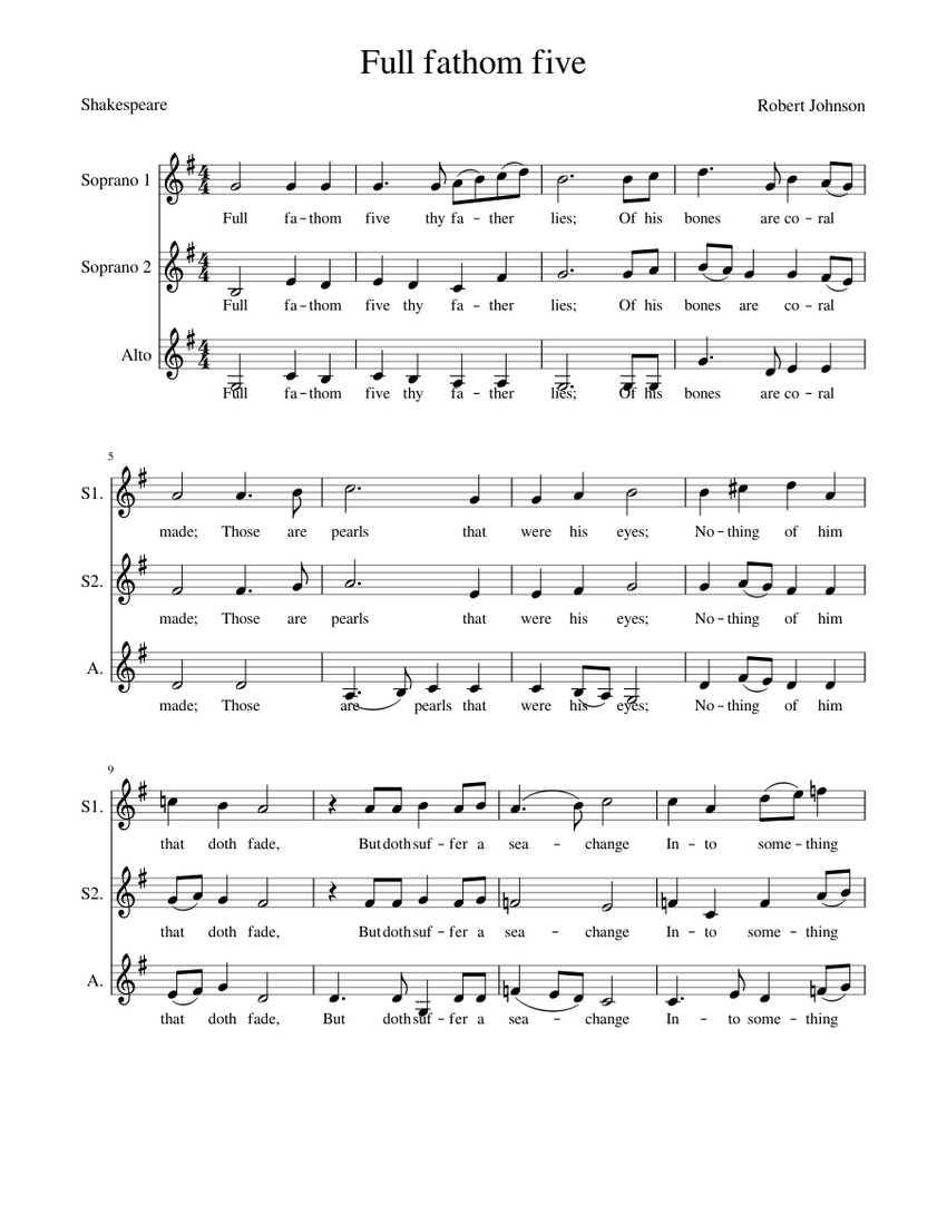 Full fathom five Sheet music for Voice | Download free in PDF or MIDI ...