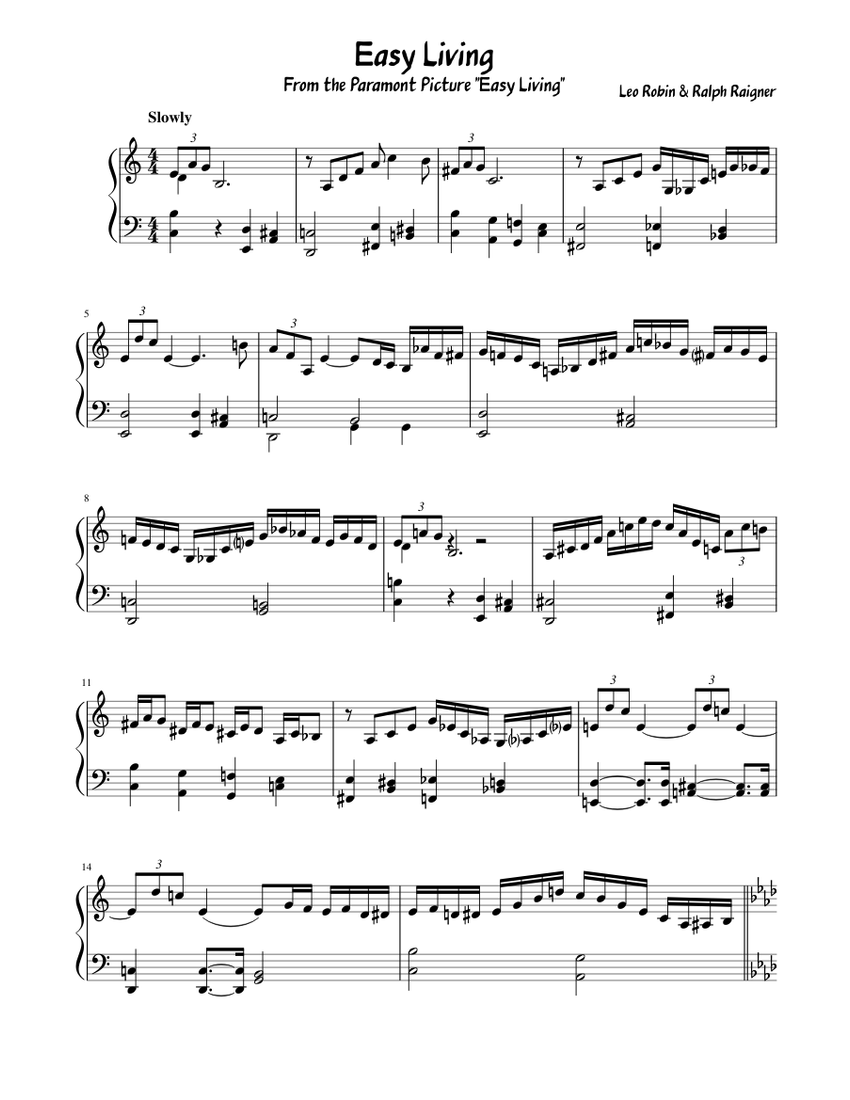 Easy living Sheet music for Piano | Download free in PDF or MIDI ...