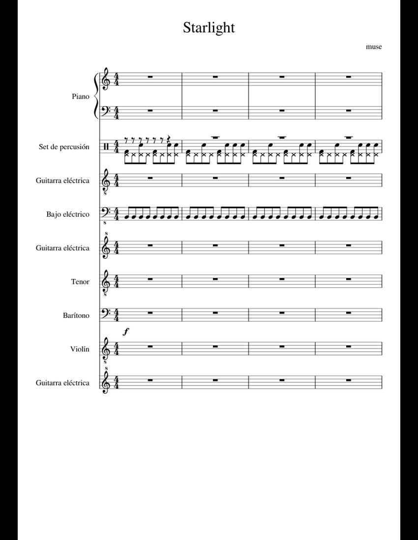 Starlight sheet music for Piano, Percussion, Guitar, Bass download free ...