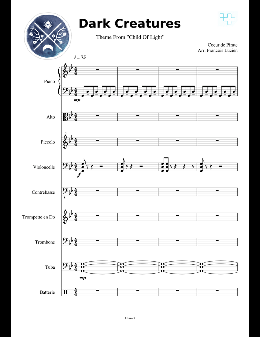 Dark Creatures sheet music for Piano, Viola, Piccolo, Cello download ...