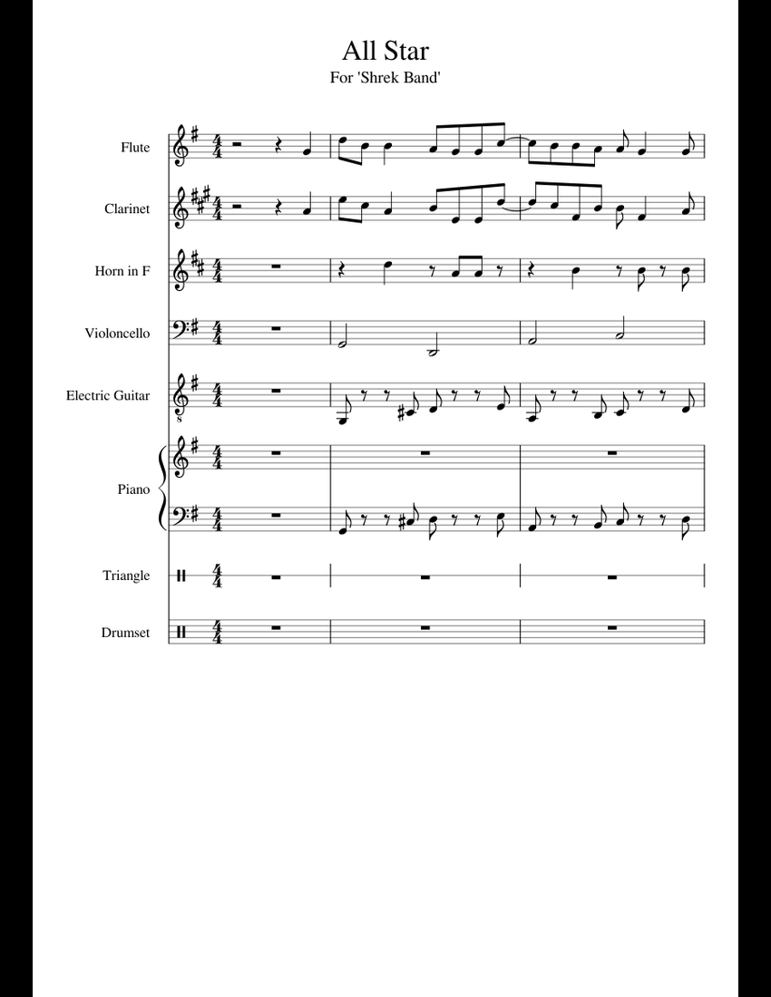 ALL STAR FOR SB sheet music for Flute, Clarinet, Piano, French Horn ...