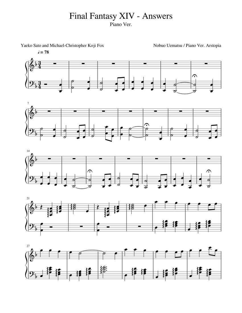 Final Fantasy XIV - Answers Sheet music for Piano (Solo) | Musescore.com