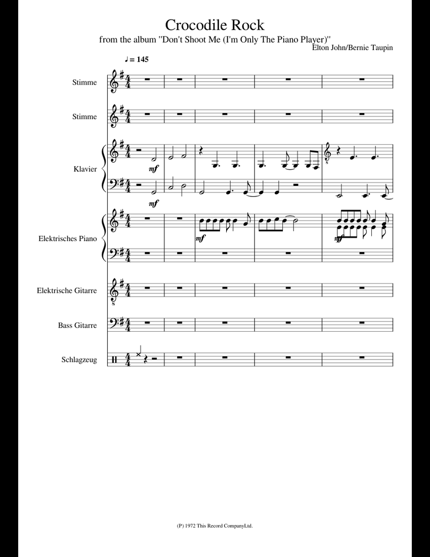 Crocodile Rock sheet music for Piano, Voice, Synthesizer, Guitar ...