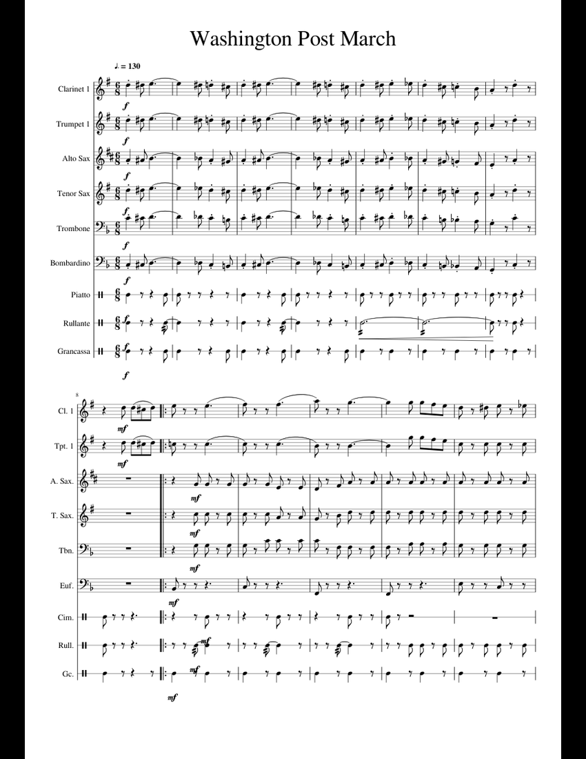 Washington Post March sheet music for Clarinet, Trumpet, Alto Saxophone ...