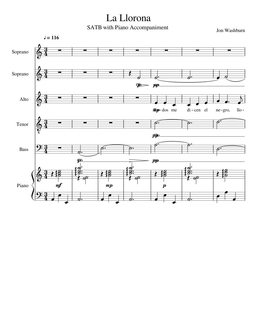 La Llorona sheet music for Piano, Voice download free in PDF or MIDI