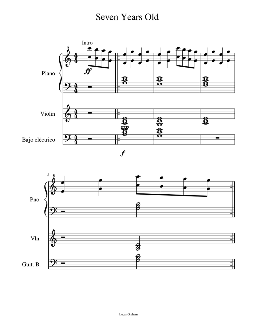 Seven Years Old Sheet music for Piano, Violin, Bass (Mixed Trio ...