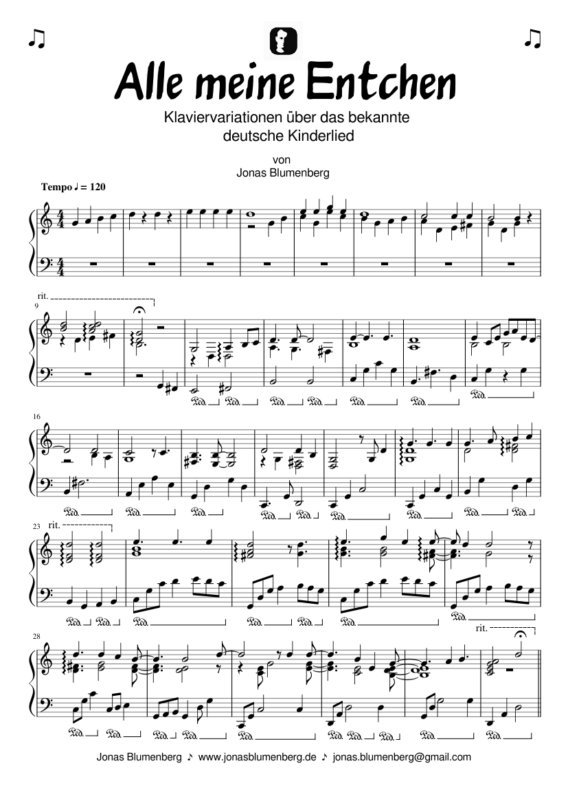 Alle meine Entchen (Klaviervariationen) sheet music for Piano download ...
