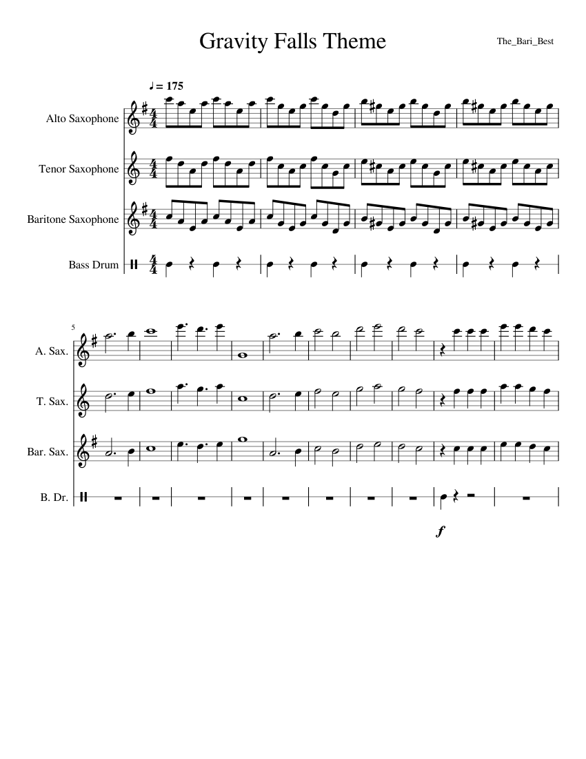 Gravity Falls Theme Sheet music for Alto Saxophone, Tenor Saxophone, Baritone Saxophone ...