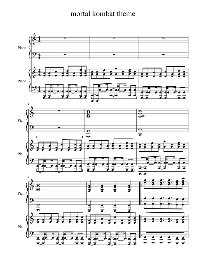 Mortal kombat theme Sheet music for Piano (Piano Duo) | Musescore.com