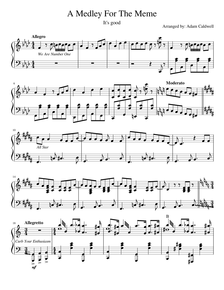 A Medley For The Meme Sheet music for Piano (Solo) | Musescore.com