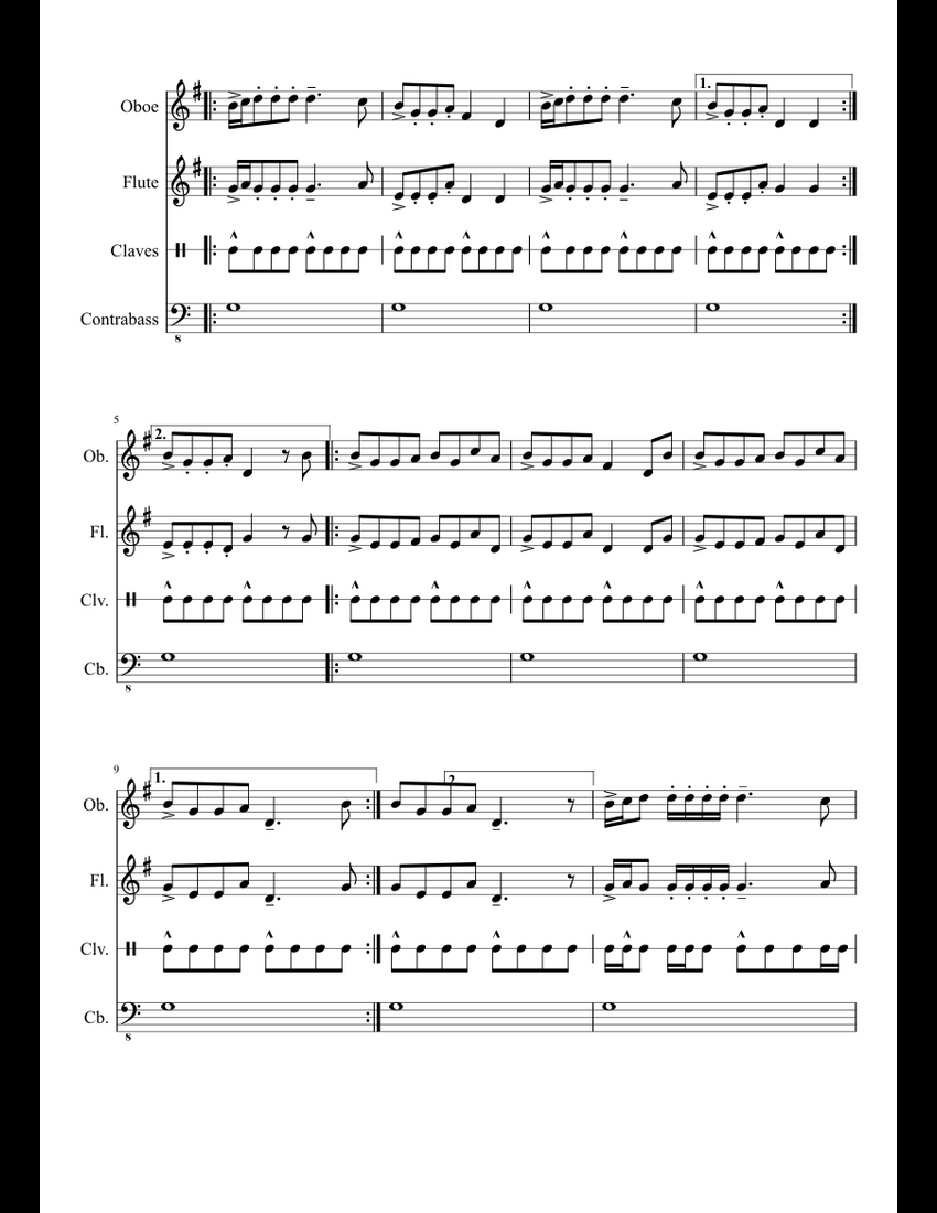 OCARINA DUETS sheet music for Flute, Oboe, Percussion, Contrabass ...