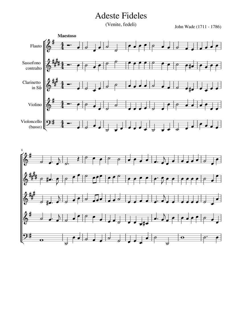 Adeste Fideles Sheet music for Flute, Clarinet, Violin, Alto Saxophone | Download free in PDF or ...
