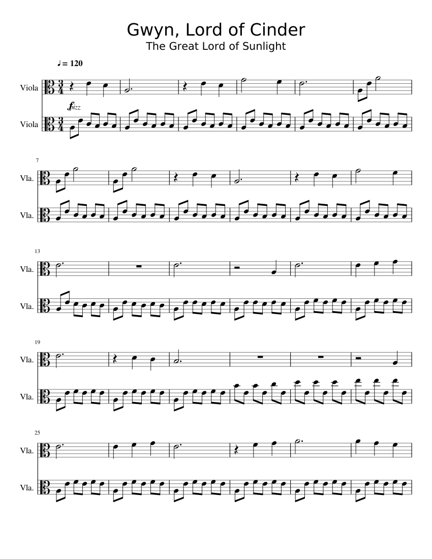 "Gwyn, Lord of Cinder" for Viola Duet Sheet music for Viola | Download ...