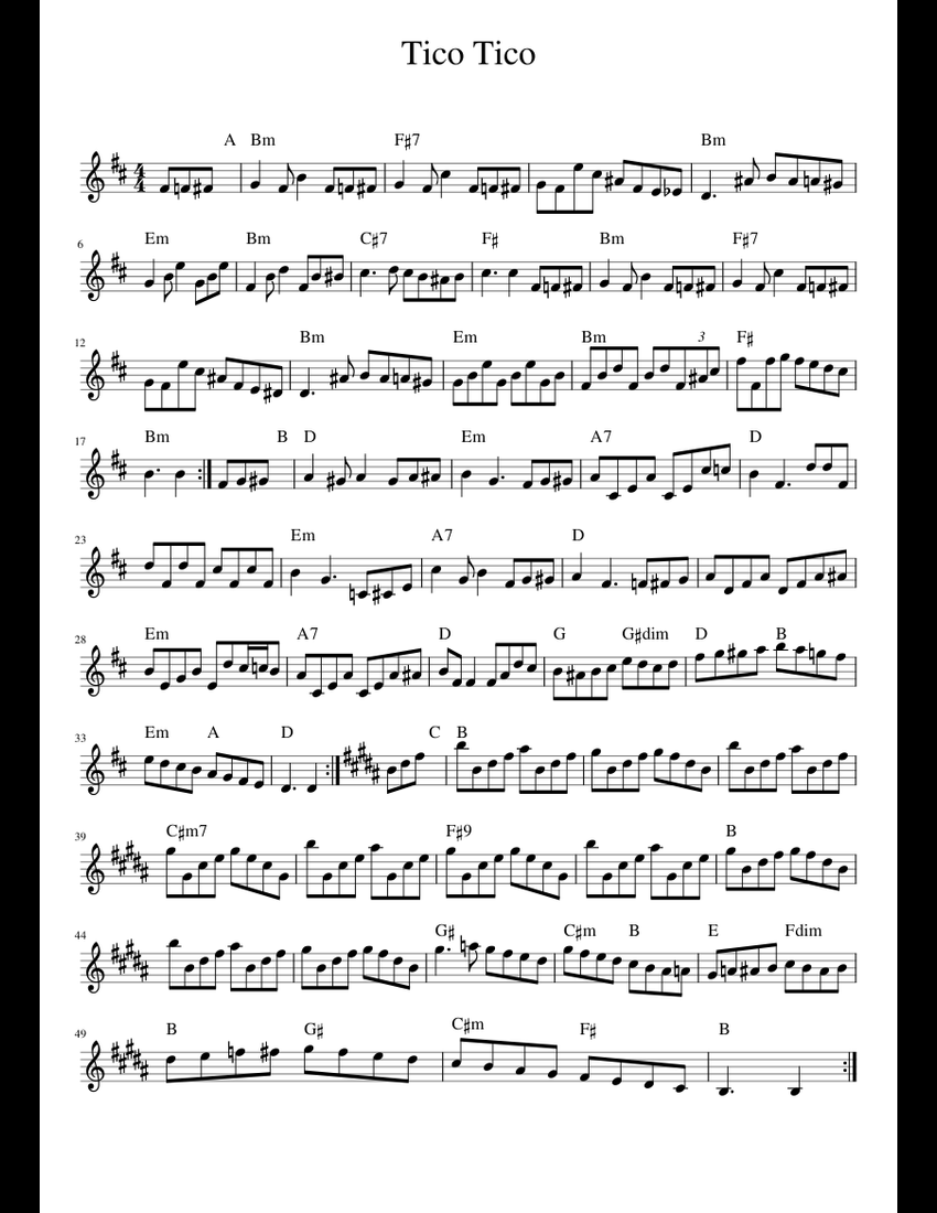 Tico Tico sheet music download free in PDF or MIDI
