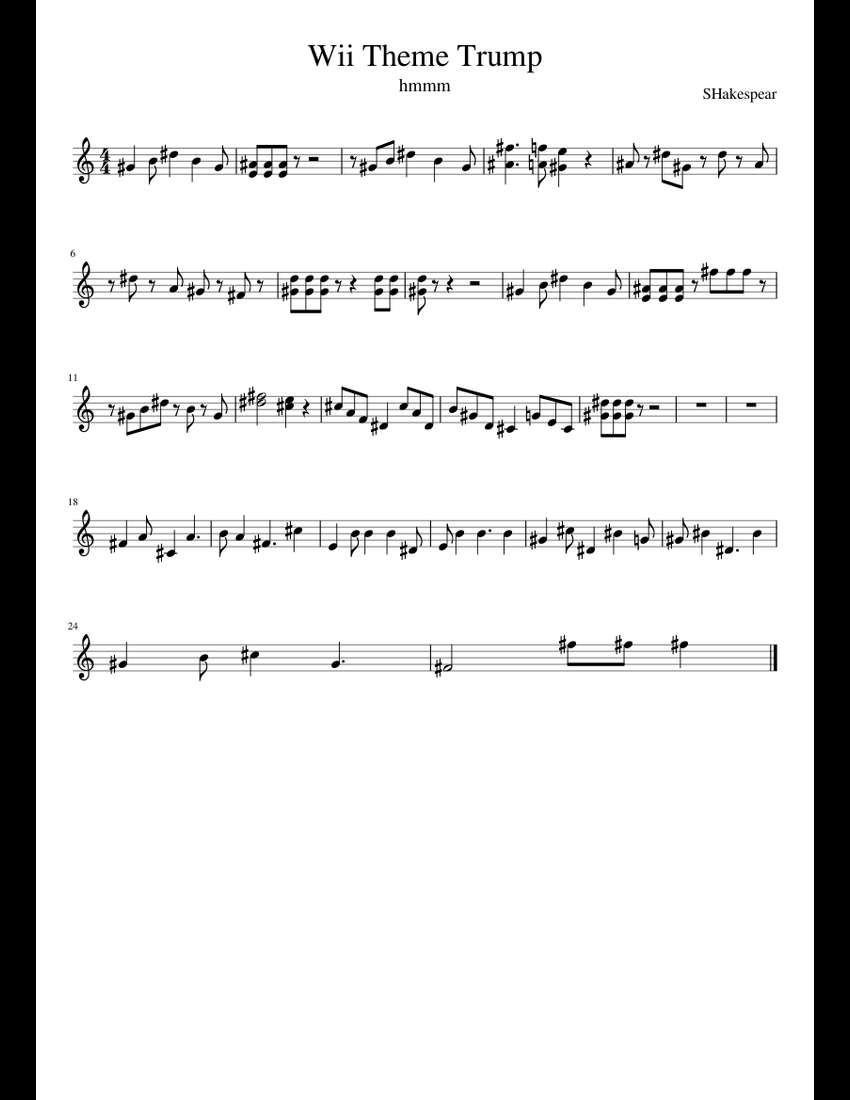 Wii Theme Trump sheet music for Piano download free in PDF or MIDI