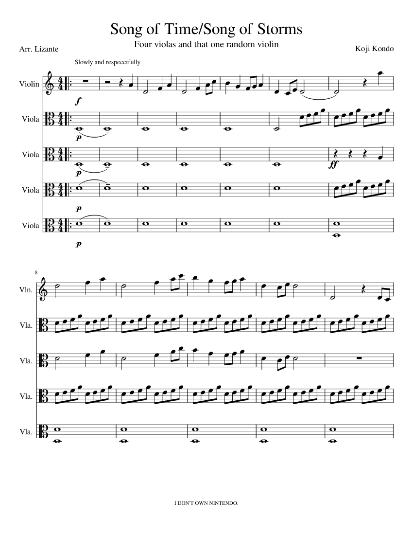 Song of Time/Song of Storms Sheet music for Violin, Viola (String ...