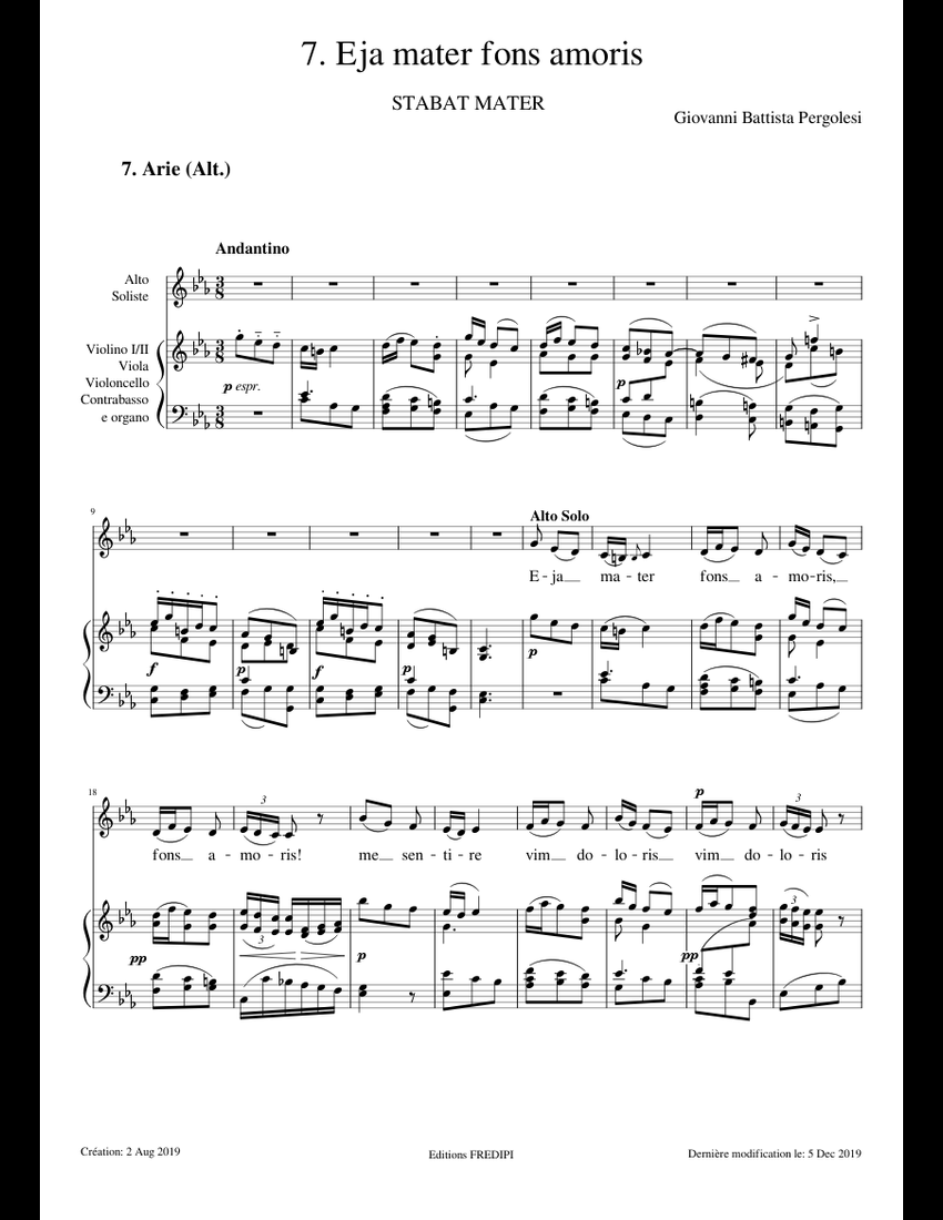 G.B. Pergolesi - Stabat mater, 7. Eja mater fons amoris sheet music for ...
