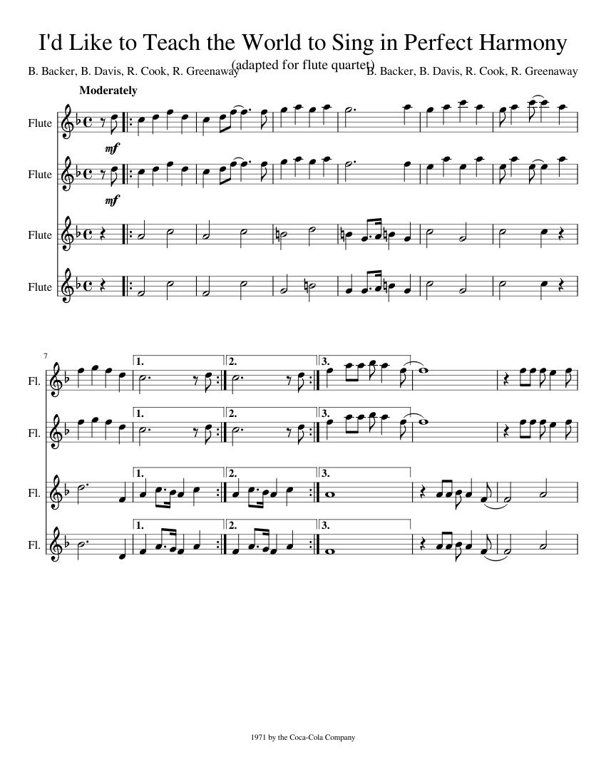 I'd Like to Teach the World to Sing in Perfect Harmony Sheet music for ...