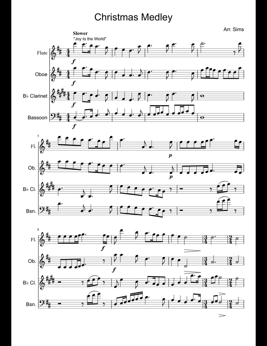 Christmas Medley Anna sheet music for Flute, Clarinet, Oboe, Bassoon ...