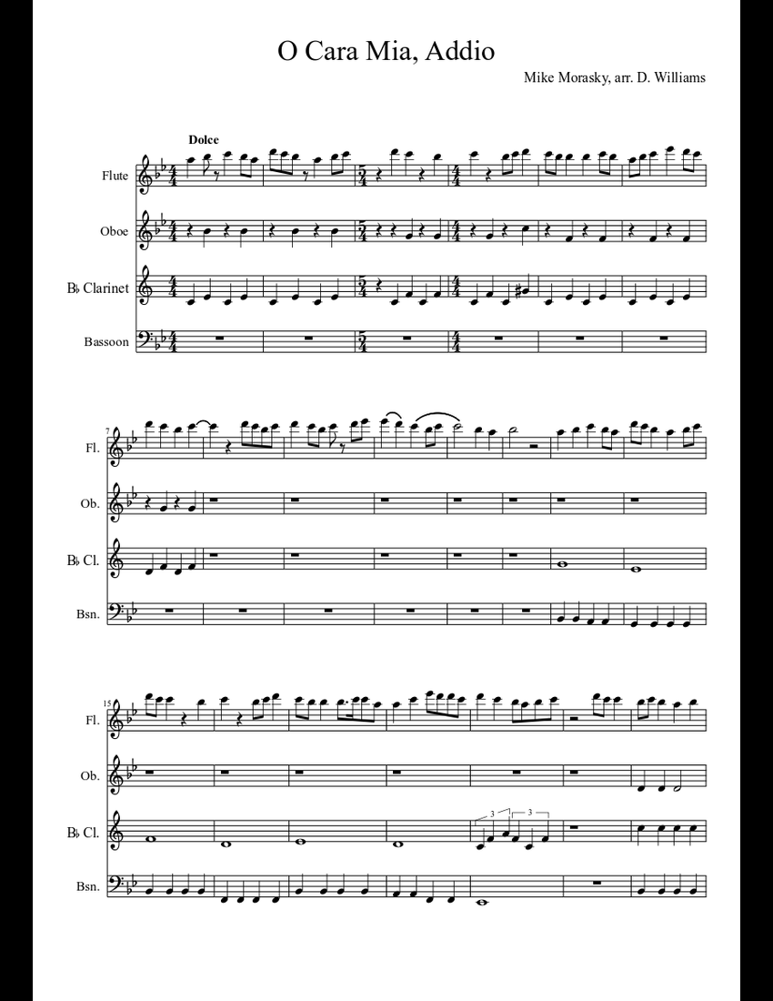 O Cara Mia, Addio sheet music download free in PDF or MIDI