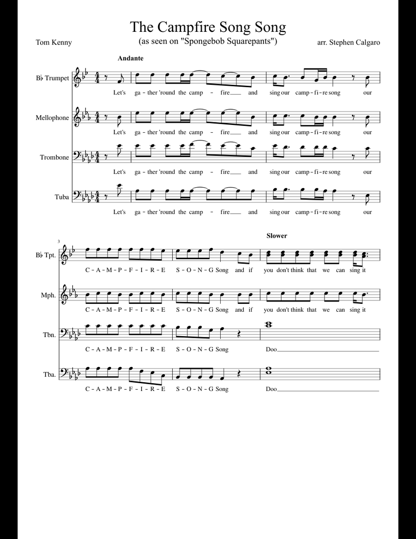 The Campfire Song Song Brass Ensemble sheet music for Trumpet, French ...