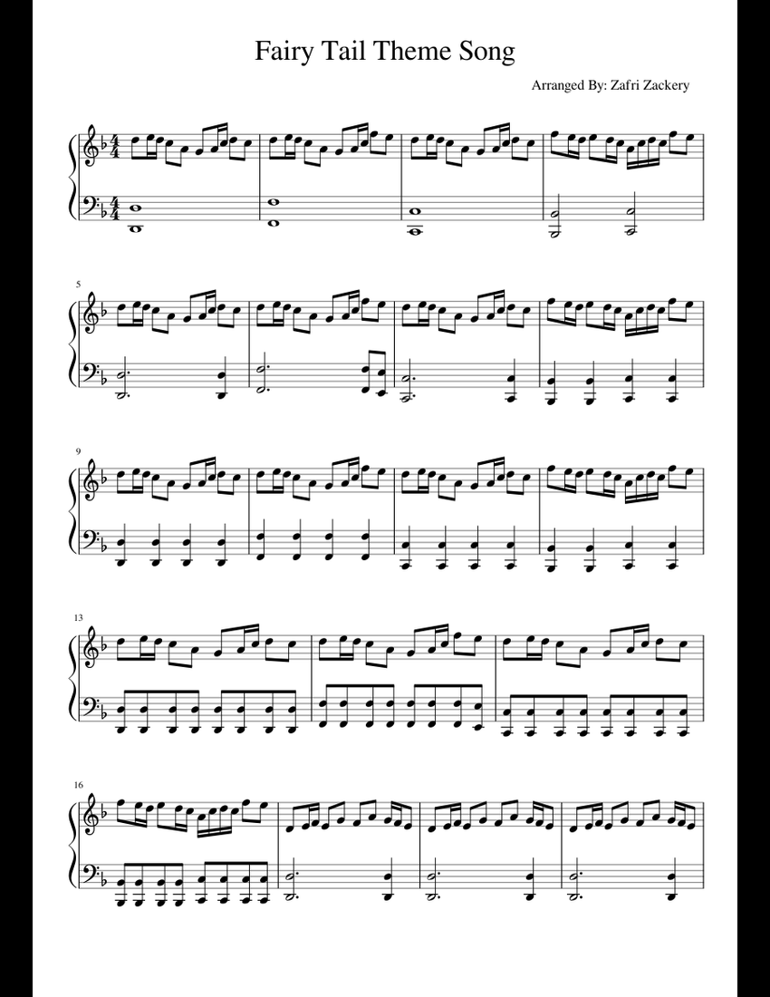 Fairy Tail Theme Song sheet music for Piano download free in PDF or MIDI