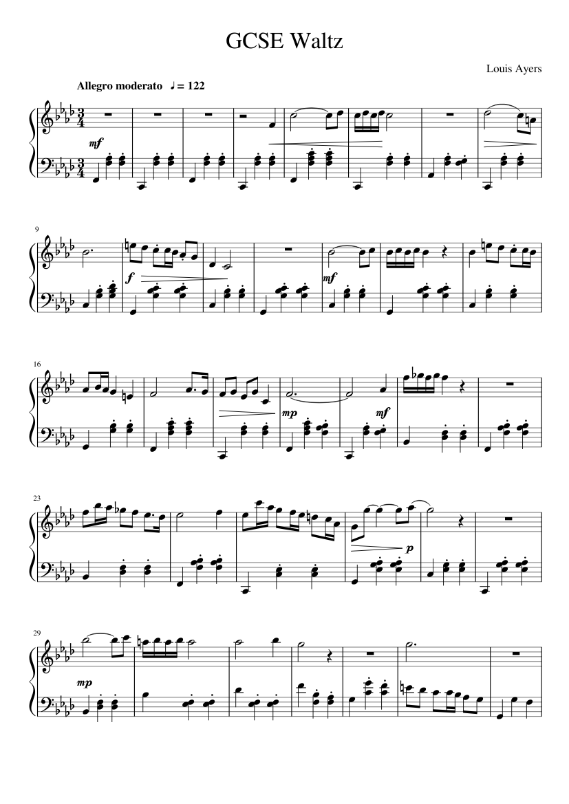 GCSE Waltz sheet music for Piano download free in PDF or MIDI