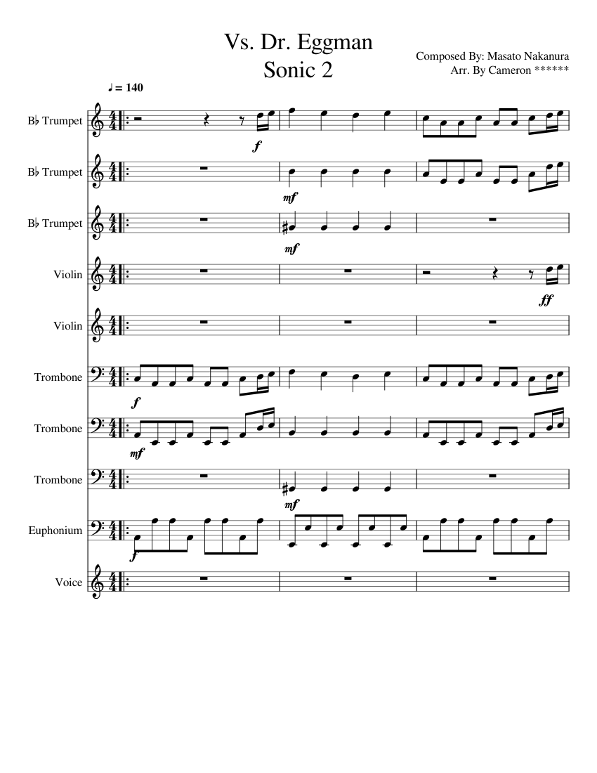 Sonic 2 Boss Theme Sheet music for Violin, Trumpet, Trombone, Tuba ...