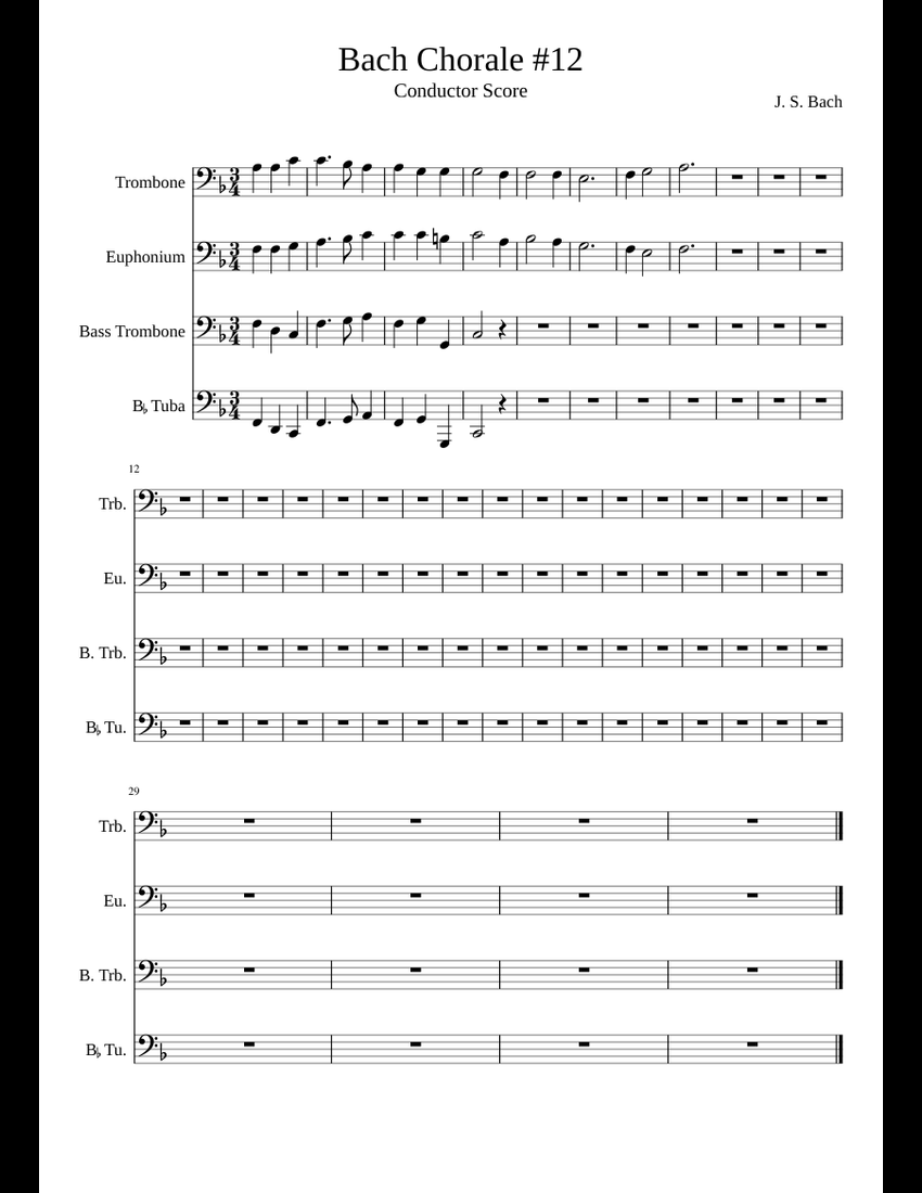 Bach Chorale #12 sheet music for Trombone, Tuba download free in PDF or ...