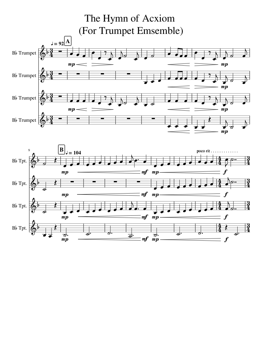 Hymn Of Acxiom (Trumpet Ensemble) Sheet music for Trumpet | Download ...