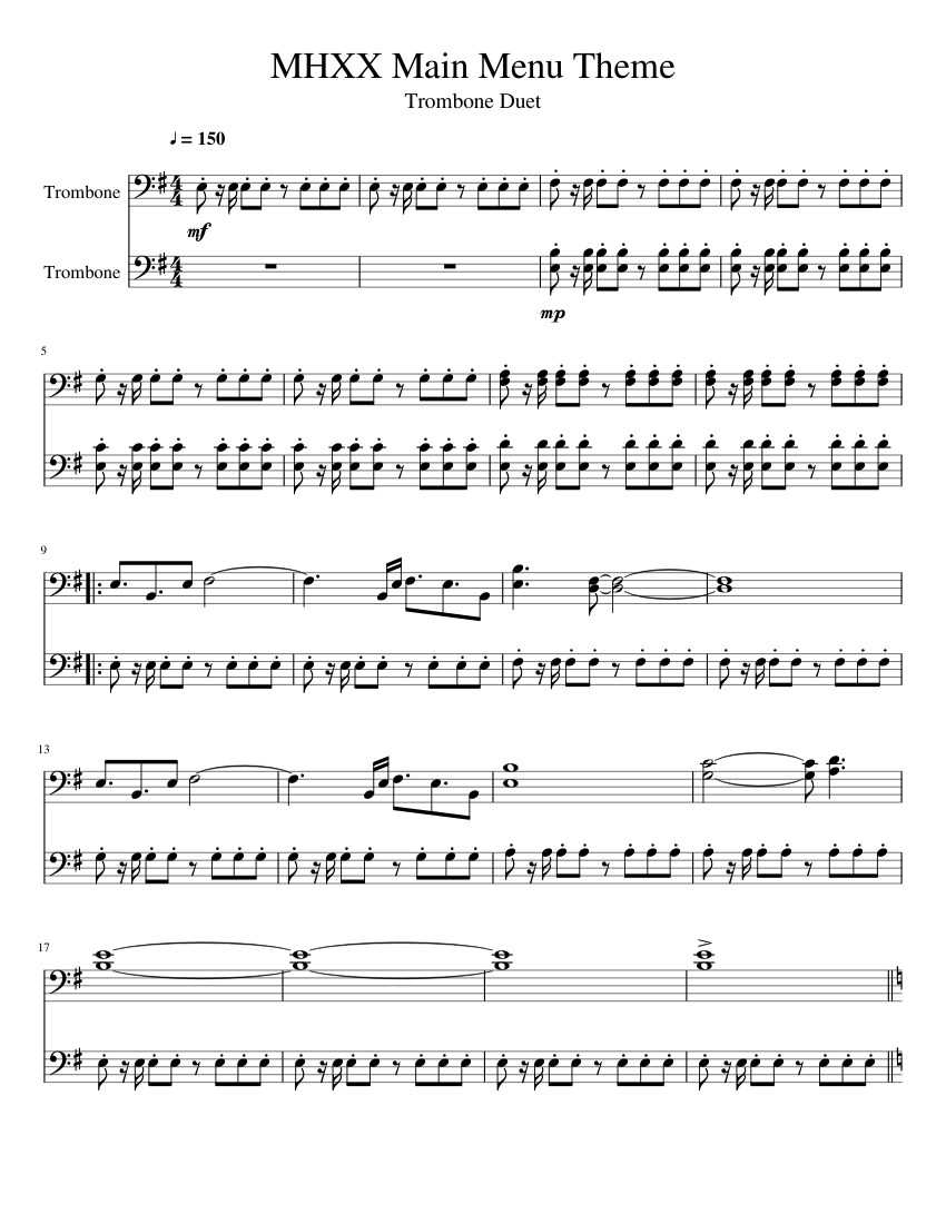 Monster Hunter XX Main Menu Theme - Trombone Duet sheet music for ...