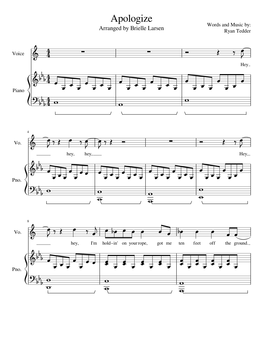 Apologize Sheet music for Piano, Vocals (Solo) | Musescore.com