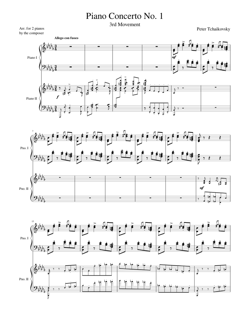Tchaikovsky Piano Concerto No. 1, 3rd Mvmt (arr. for 2 pianos) Sheet music for Piano | Download ...