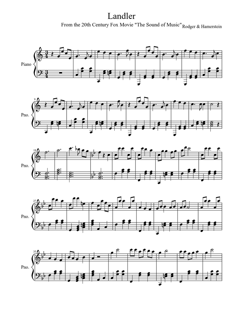 Landler piano part Sheet music for Piano | Download free in PDF or MIDI ...