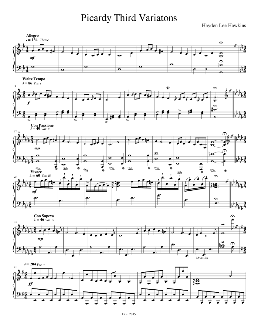 Picardy Third Variations Sheet music for Piano | Download free in PDF ...