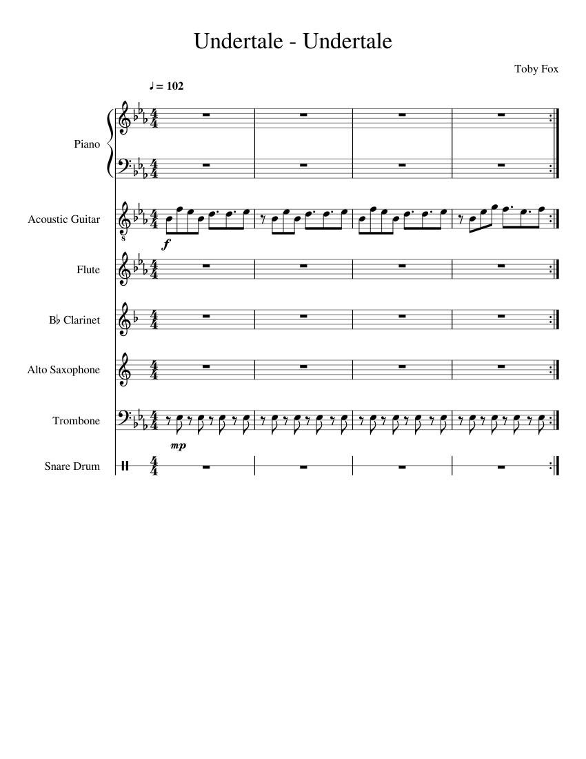 "Undertale" from Undertale by Toby Fox sheet music for Piano, Flute ...