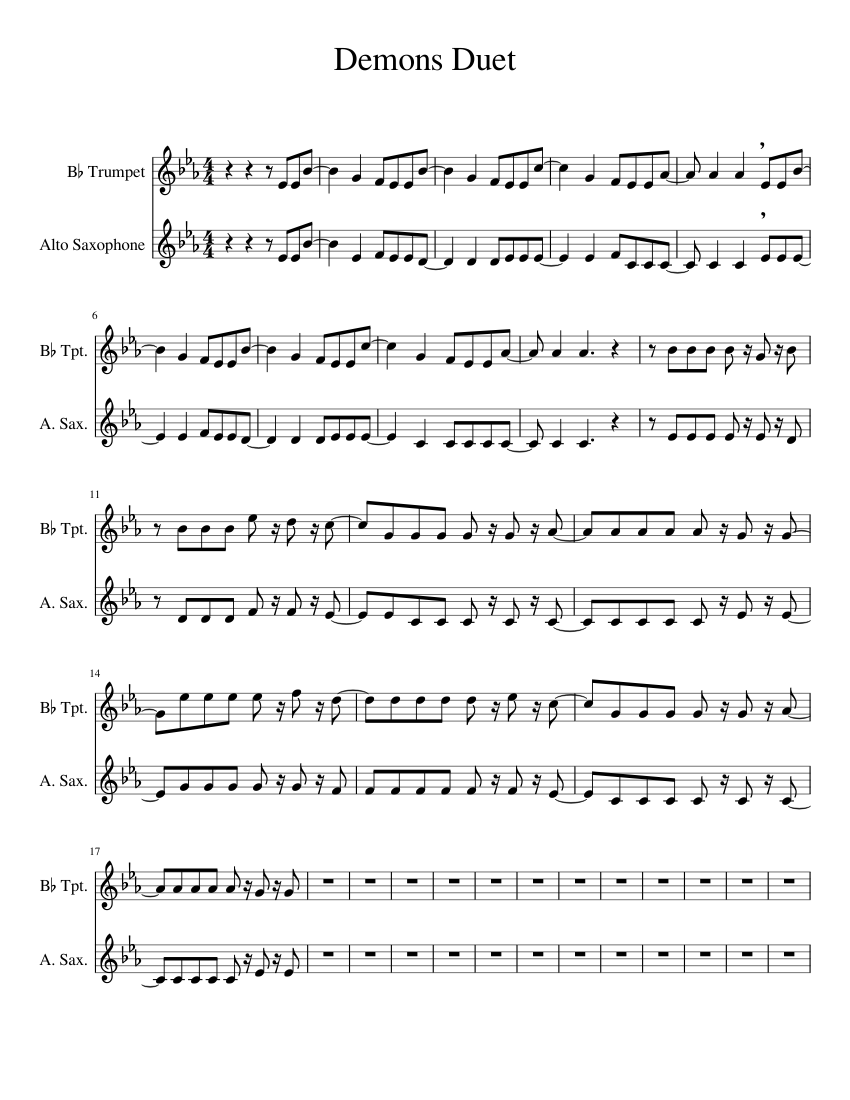 Demons Sax and Trumpet Duet sheet music for Trumpet, Alto Saxophone ...