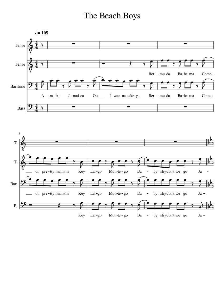 The Beach Boys Sheet music for Piano | Download free in PDF or MIDI | Musescore.com