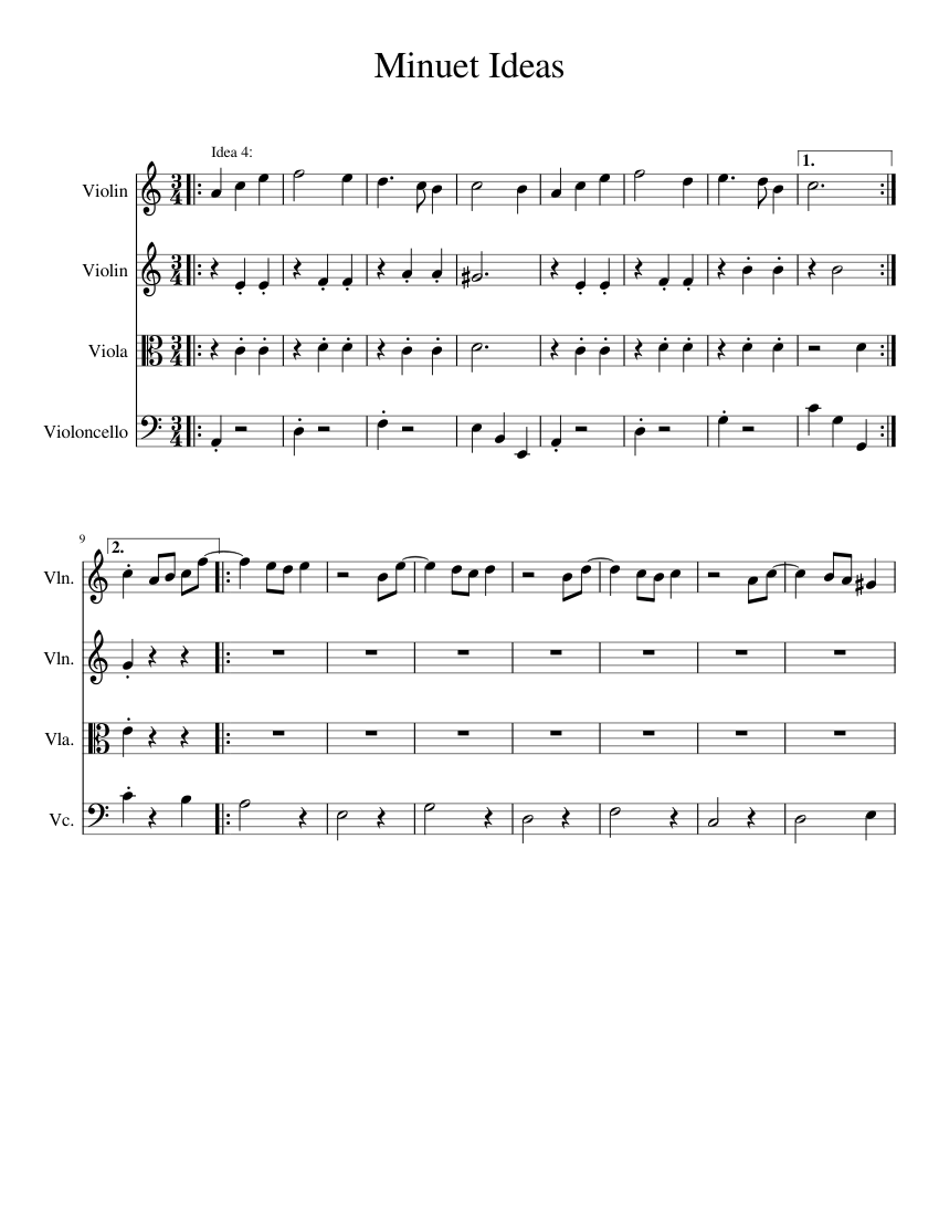Minuet sheet music for Violin, Viola, Cello download free in PDF or MIDI